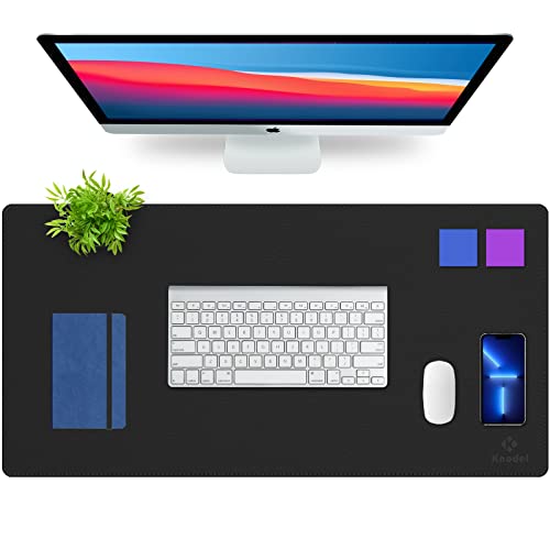 Knodel Desk Mat, Dual-Sided Office Desk Pad, Mouse Pad, Waterproof Desk Mat for Desktop, Desk Pads & Blotters, PU Leather Desk Pad Protector (31.5" x 15.7", Black)