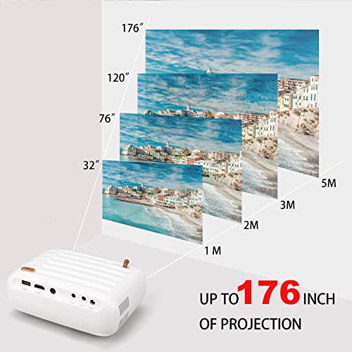 SKUDY Mini Projector, Small&Light Weight Portable Projector,Outdoors Video Projector, Multimedia Home Theater Movie Projector 1080P Compatible with HDMI,IR,USB,AV,DC,Laptop,Phone Projector (White)