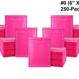 iMBAPrice 250-Pack #0 (6" x 10") Premium Hot Pink Color Self Seal Poly Bubble Mailers Padded Shipping Envelopes (Total 250 Bags)