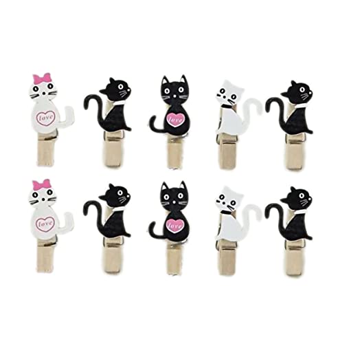 10Pcs Cute Cat Paper Clips! Cat Animal Shaped Wooden Memo Clips Bookmark with Hemp Rope! Fun Office Supplies Gifts for Women Men Teachers! (Cat)