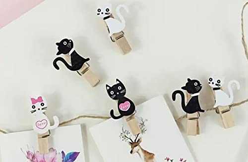 10Pcs Cute Cat Paper Clips! Cat Animal Shaped Wooden Memo Clips Bookmark with Hemp Rope! Fun Office Supplies Gifts for Women Men Teachers! (Cat)