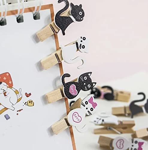 10Pcs Cute Cat Paper Clips! Cat Animal Shaped Wooden Memo Clips Bookmark with Hemp Rope! Fun Office Supplies Gifts for Women Men Teachers! (Cat)