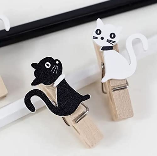 10Pcs Cute Cat Paper Clips! Cat Animal Shaped Wooden Memo Clips Bookmark with Hemp Rope! Fun Office Supplies Gifts for Women Men Teachers! (Cat)