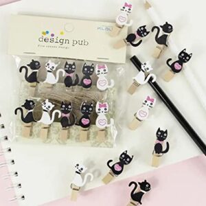 10Pcs Cute Cat Paper Clips! Cat Animal Shaped Wooden Memo Clips Bookmark with Hemp Rope! Fun Office Supplies Gifts for Women Men Teachers! (Cat)