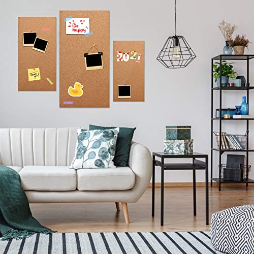 Cork Bulletin Board 17"x8" - 1/2" Thick Cork Board Tiles Frameless Cork Tiles, Self-Adhesive Corkboards Wall Decor with a Box Bonus Pushpins (6pack) for Office, School and Home