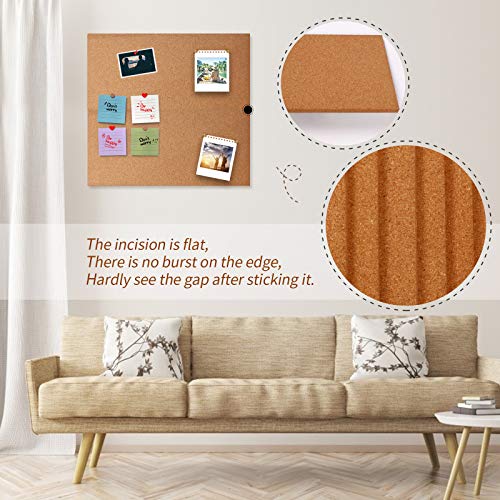 Cork Bulletin Board 17"x8" - 1/2" Thick Cork Board Tiles Frameless Cork Tiles, Self-Adhesive Corkboards Wall Decor with a Box Bonus Pushpins (6pack) for Office, School and Home