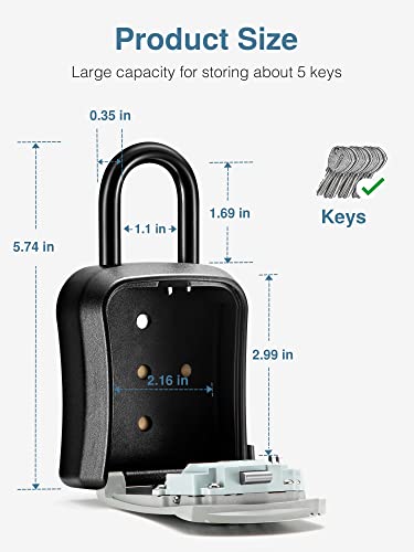 Puroma Key Lock Box, Portable Combination Lockbox Wall-Mounted Key Storage Box for House Keys, Resettable Code Safe Security Lock Box for Home, Office, Garage, Apartment Spare Key Storage (1 Pack)