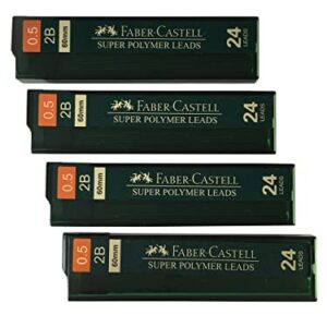 Faber-Castell 0.5 mm 2B Lead Refills Strong Dark Smooth Leads Mechanical Pencil Lead Refills (4 Tubes, 24 Leads Per Tube - Total 96 leads)