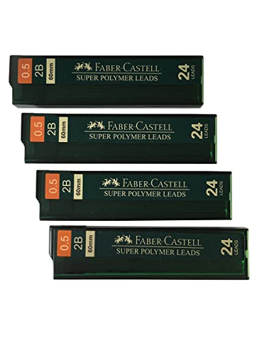 Faber-Castell 0.5 mm 2B Lead Refills Strong Dark Smooth Leads Mechanical Pencil Lead Refills (4 Tubes, 24 Leads Per Tube - Total 96 leads)