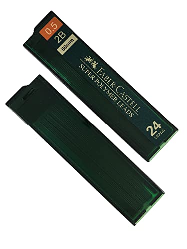 Faber-Castell 0.5 mm 2B Lead Refills Strong Dark Smooth Leads Mechanical Pencil Lead Refills (4 Tubes, 24 Leads Per Tube - Total 96 leads)