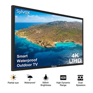 SYLVOX Outdoor TV, Waterproof 4K Smart TV, Supports Bluetooth Wi-Fi, Commercial Grade Equal Bezel LED TV, Suitable for Partial Sun Areas