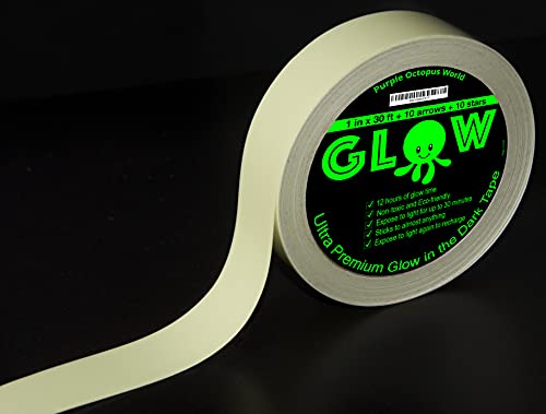 Best Glow in The Dark Tape 1 in x30 ft+10 Arrows+10 Stars -Bright, Long-Lasting Fluorescent Tape for Halloween,Outdoor, Night Decorations, Safety, Stairs, Theater