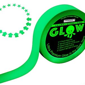 Best Glow in The Dark Tape 1 in x30 ft+10 Arrows+10 Stars -Bright, Long-Lasting Fluorescent Tape for Halloween,Outdoor, Night Decorations, Safety, Stairs, Theater