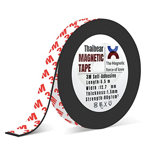 Magnetic Tape, Flexible Magnet Tape Strips Roll (1/2'' Wide x 18 ft Long) with Strong 3M Adhesive Backing, Perfect for DIY, Art Projects, whiteboards & Fridge Organization