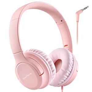 kids headphones wired, over-ear headphones for kids boys teens girls adults, volume limiter 94db & adjustable headband, foldable adjustable headset for school travel, 3.5mm jack for ipad tablet, pink