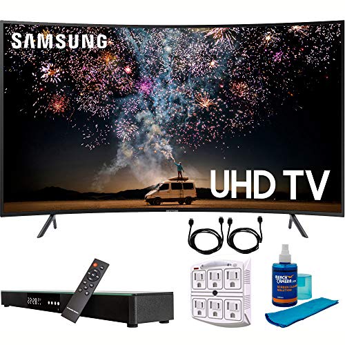 SAMSUNG UN65RU7300 65" RU7300 HDR 4K UHD Smart Curved LED TV with Home Theater Surround Sound 31" Soundbar Bundle Includes Screen Cleaner + 6-Outlet Surge Adapter + 2X HDMI Cable Black