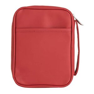 Matte Red Stitched Cross 8 x 6 Fabric Zippered Bible Cover Case with Handle, Compact