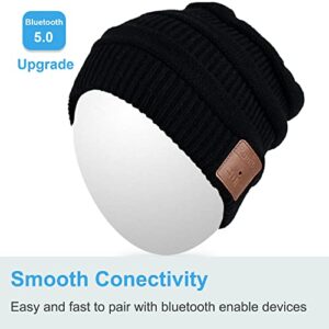 Rotibox Winter Bluetooth Beanie Hat Fashional Double Knit Skully Cap w/Wireless Stereo Headphone Speakerphone Mic for Outdoor Sports Running Skating Hiking Camping - Black