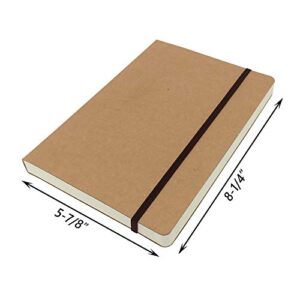 CooLeathor A5 Blank Notebook - 5.8 x 8.25 Inches Hard Kraft Cover Sketch Book with Elastic Closure, 80 Sheets / 160 Pages, Thick 100gsm Paper, Great for Sketching, Writing and Journal Refill