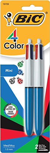 BIC 4-Color Mini Ballpoint Pen, Medium Point (1.0mm), Assorted Inks, 2-Count