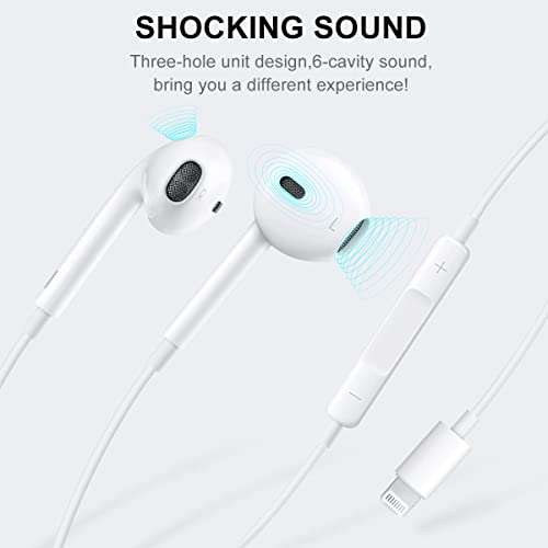 Wired Lightning Headphones, MFi Certified ZNOOGRN Wired Earbuds for iPhone in-Ear Earphones with Microphone Volume Control Noise Isolation Earphones