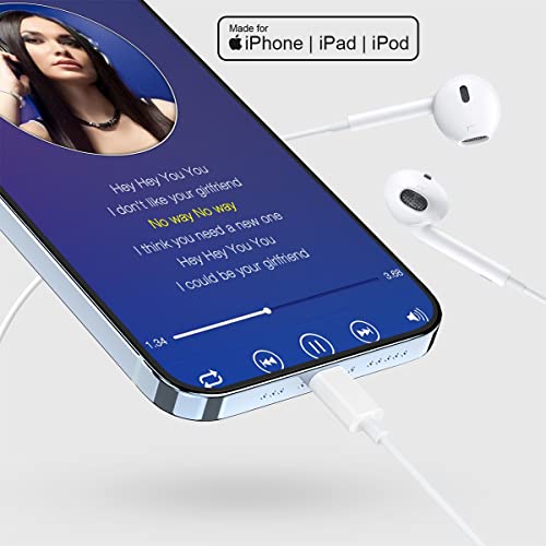 Wired Lightning Headphones, MFi Certified ZNOOGRN Wired Earbuds for iPhone in-Ear Earphones with Microphone Volume Control Noise Isolation Earphones