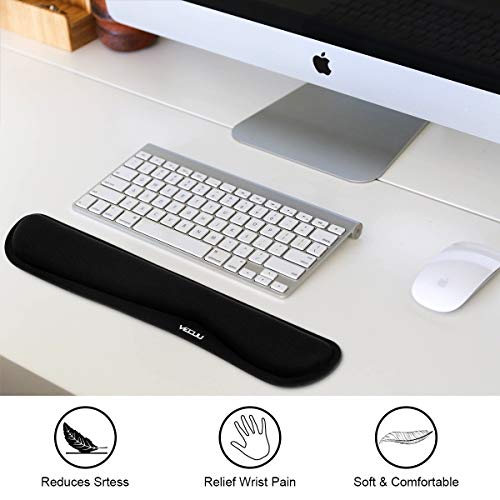 VECUU Keyboard Wrist Rest, Keyboard Pad with Ergonomic Raised Memory Foam for Easy Typing & Pain Relief, Anti-Slip Wrist Support for Keyboard Suit for Computer, Laptop, Office, PC Gaming (Black)