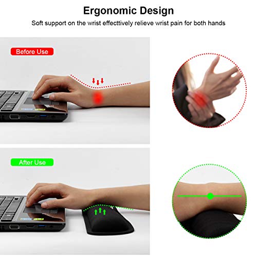 VECUU Keyboard Wrist Rest, Keyboard Pad with Ergonomic Raised Memory Foam for Easy Typing & Pain Relief, Anti-Slip Wrist Support for Keyboard Suit for Computer, Laptop, Office, PC Gaming (Black)