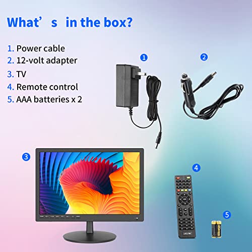 Jexiop 17inch LED TV,HD 1080P Small Widescreen TV with ATSC Digital Tuner,Built-in Speakers with HDMI,VGA,AV Input,USB Port,12 Volt TV Suitable for Caravan,Kitchen,Bedroom