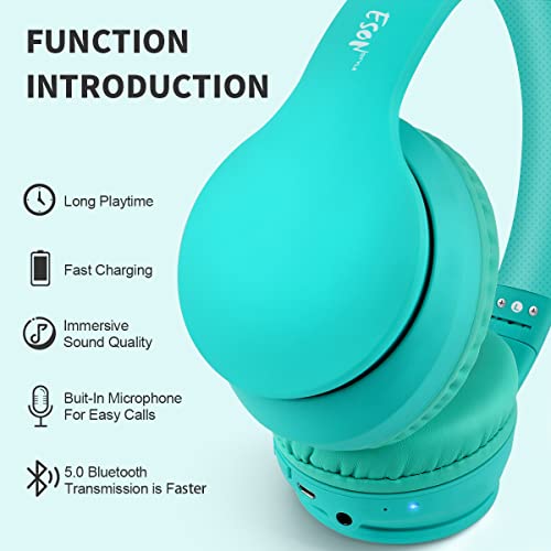 esonstyle Bluetooth Headphones Over Ear Foldable Wireless and Wired Stereo Headset with Mic Soft Earmuffs Light Weight for Phone TV PC Online Class Home Office