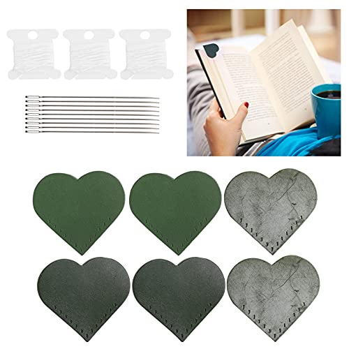 Leather Heart Bookmark Making Set, 2x2.2in Corner Page Book Marks for Reading Lover Cute Bookmarks Accessories Green Series