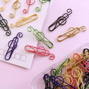 Music Multicoloured Metal Paper Clips 6 Colors, Musical Notes Style Fun Paper Clips Cute, Rainbow Music Paper Clips for Party Invitation Card Desk Bookmark Office School Notebook (50Pcs)