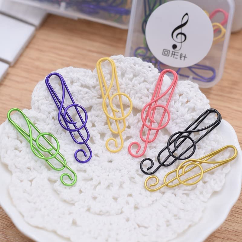 Music Multicoloured Metal Paper Clips 6 Colors, Musical Notes Style Fun Paper Clips Cute, Rainbow Music Paper Clips for Party Invitation Card Desk Bookmark Office School Notebook (50Pcs)