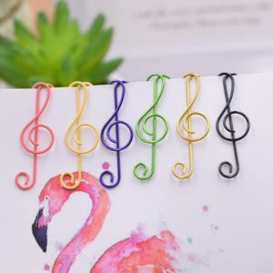 Music Multicoloured Metal Paper Clips 6 Colors, Musical Notes Style Fun Paper Clips Cute, Rainbow Music Paper Clips for Party Invitation Card Desk Bookmark Office School Notebook (50Pcs)