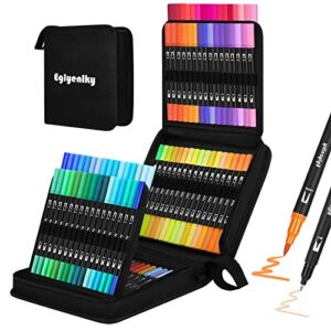 eglyenlky dual brush pens, markers for adult coloring – 100 colors dual tip brush pens with fine tip and brush tip for adult kids drawing lettering calligraphy sketching christmas gift (black set)