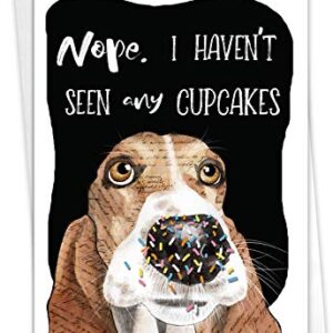 NobleWorks - 1 Funny Animal Birthday Card with Envelope - Cute Card for Birthdays - Dog Antics Sprinkle Nose C3639ABDG