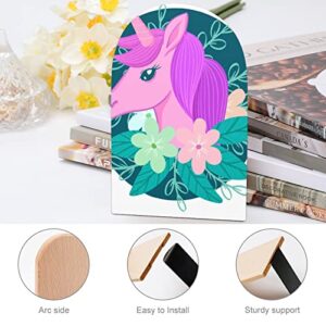 Pack of 2 Bookend Unicorn Flower Leaf Non-Slip Book Stand Wooden Bookshelf Books Holder for Home Desk Office Library