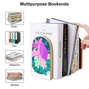 Pack of 2 Bookend Unicorn Flower Leaf Non-Slip Book Stand Wooden Bookshelf Books Holder for Home Desk Office Library