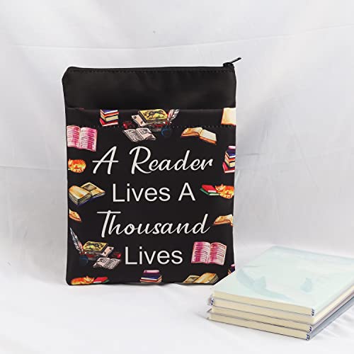 BNQL Book Cover for Book Lovers Book Sleeve with Zipper Paperback Book Protector Sleeve A Reader Lives a Thousand Lives Gifts (A Reader Lives a Thousand Lives)