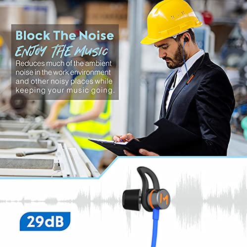 MIPEACE Bluetooth Noise Reduction Headphones, Magnetic Custom-fit Safety Wireless Neckband headphones-29db Noise isolating Work Earbuds Earphones with mic and Control,IPX4 sweatproof 13+Hour Playtime