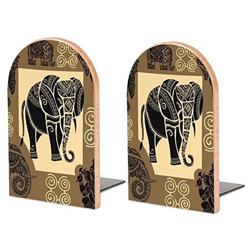 Pack of 2 Bookend Elephants Non-Slip Book Stand Wooden Bookshelf Books Holder for Home Desk Office Library