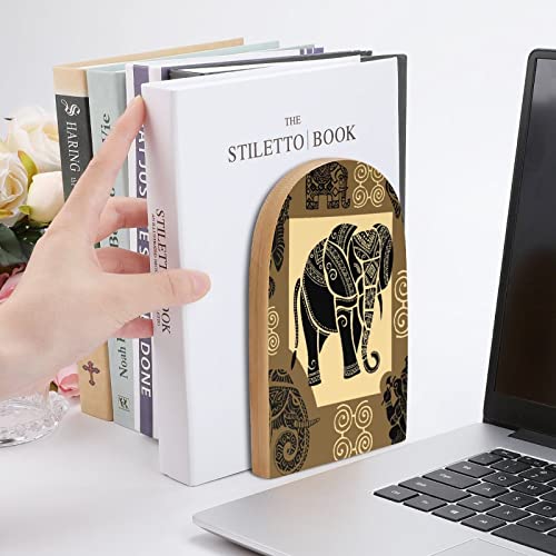 Pack of 2 Bookend Elephants Non-Slip Book Stand Wooden Bookshelf Books Holder for Home Desk Office Library