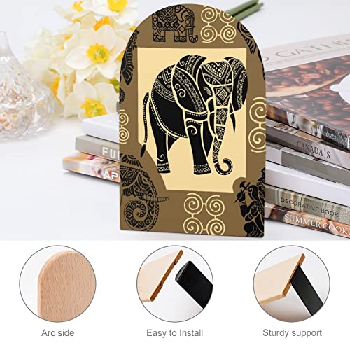 Pack of 2 Bookend Elephants Non-Slip Book Stand Wooden Bookshelf Books Holder for Home Desk Office Library