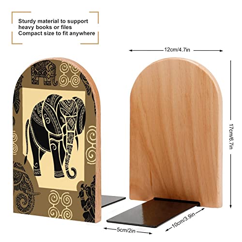 Pack of 2 Bookend Elephants Non-Slip Book Stand Wooden Bookshelf Books Holder for Home Desk Office Library