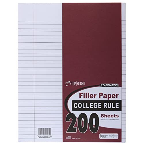 Top Flight Filler Paper, 11 x 8.5 Inches, College Rule, 200 Sheets (12401), White