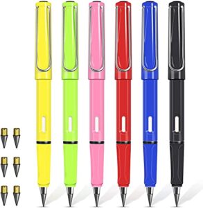 forever store 6pcs everlasting pencil, inkless pencil eternal with 6pcs replacement nibs, inkless pen unlimited writing pencil, reusable erasable pencil for student artist, kids gifts (6pcs-a)