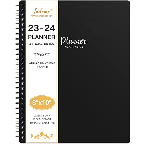 Planner 2023-2024 - Jul.2023 - Jun.2024, 8" × 10", Academic Planner 2023-2024, Weekly & Monthly Planner 2023-2024, Classic Black, Twin-Wire Binding, Perfect Life Assistant