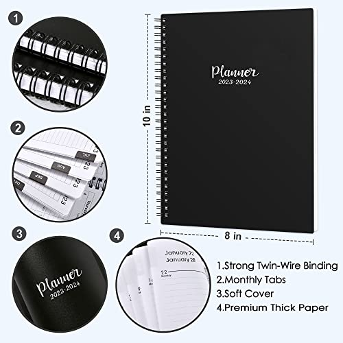 Planner 2023-2024 - Jul.2023 - Jun.2024, 8" × 10", Academic Planner 2023-2024, Weekly & Monthly Planner 2023-2024, Classic Black, Twin-Wire Binding, Perfect Life Assistant