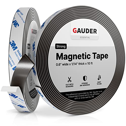 GAUDER Strong Magnetic Tape Self Adhesive (10 Feet Long x 0.6 Inch Wide) | Magnetic Strips with Adhesive Backing | Magnet Roll