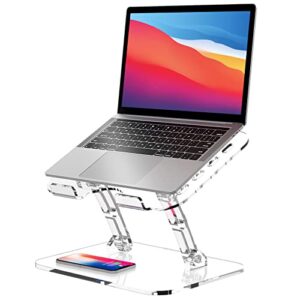 lpoake adjustable laptop stand, portable ergonomic computer stand for laptop, foldable laptop riser for desk, compatible with 10 to 15.6 inches notebook computer laptops (transparent)